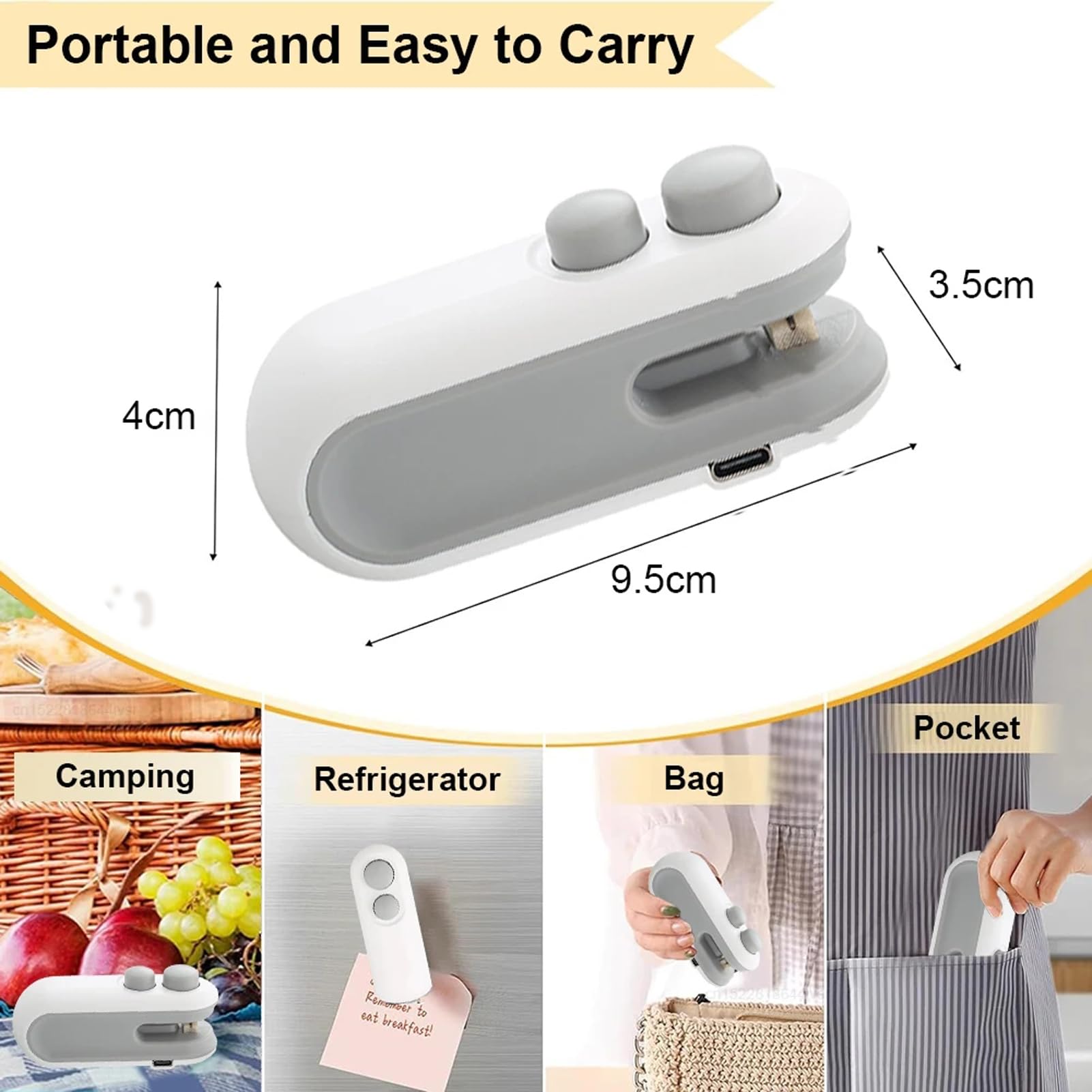 Mini Bag Sealer 2 Pack Bag Sealer with Cutter and Magnet 2 in 1 Mini Bag Resealer Machine Portable Handheld Rechargeable Heat Vacuum Food Sealer for Plastic Bags Snacks & Food Storage (2, white&blue)