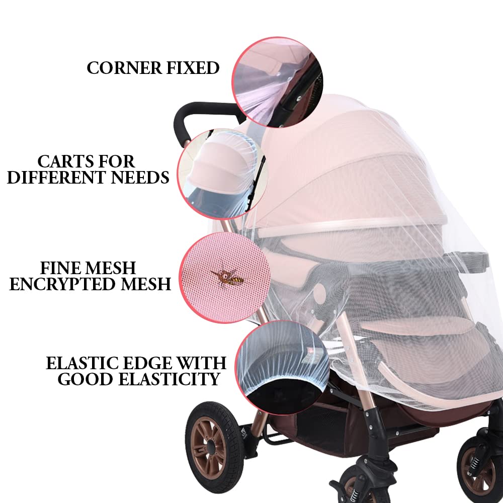 Mosquito Net for Stroller, Car Seat, Bassinet - CXSBABY Baby Stroller Mosquito Net - Bug Netting Mesh Cover for Strollers, Pack N Plays, Cradles, Mini Crib (White)