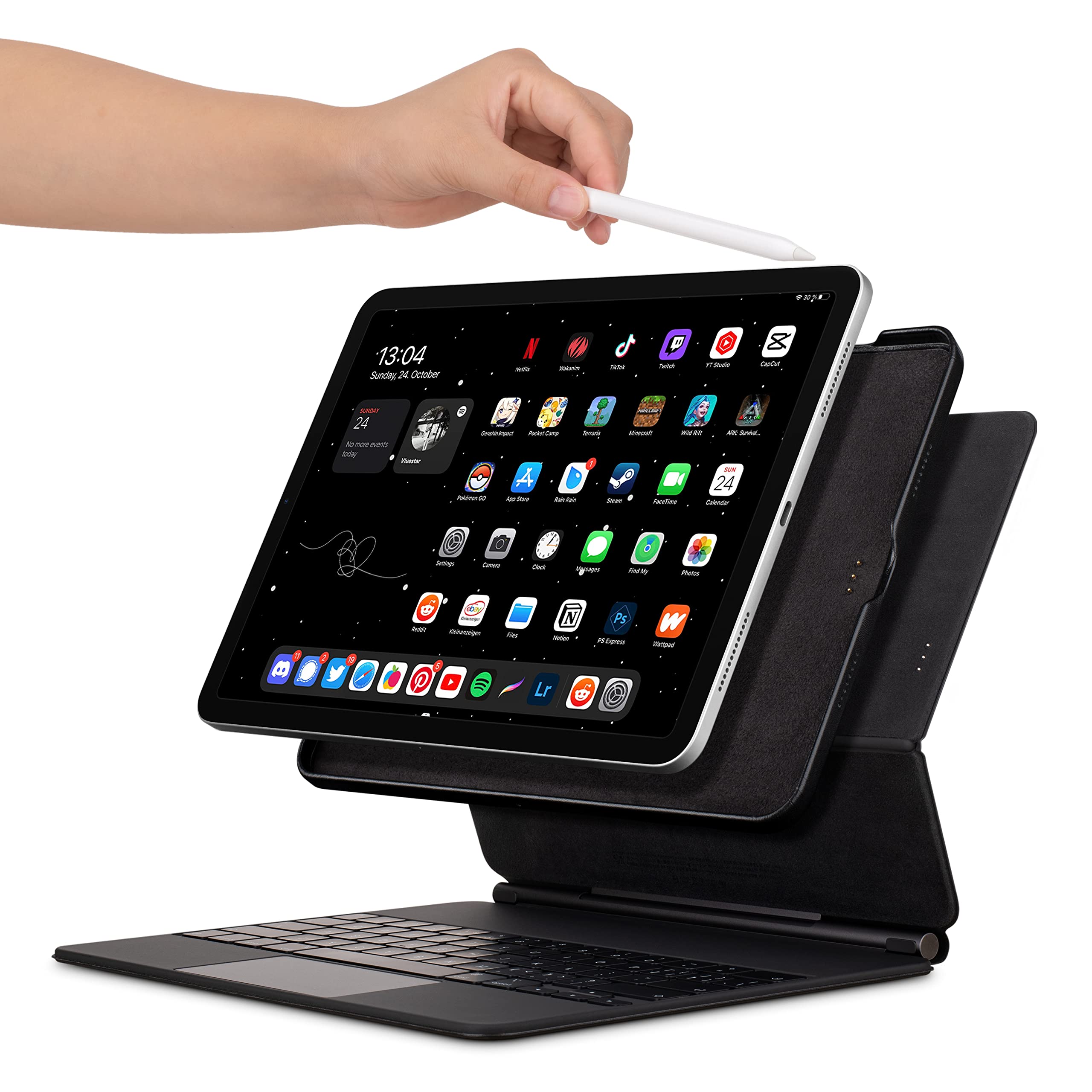 MAOGOAM Magnetic Leather Case Cover for iPad Pro 11 inch 3rd Generation Compatible with Magic Keyboard, Genuine Vegetable Tanned Leather Case with Pencil Holder, [Keyboard Not Included], Black