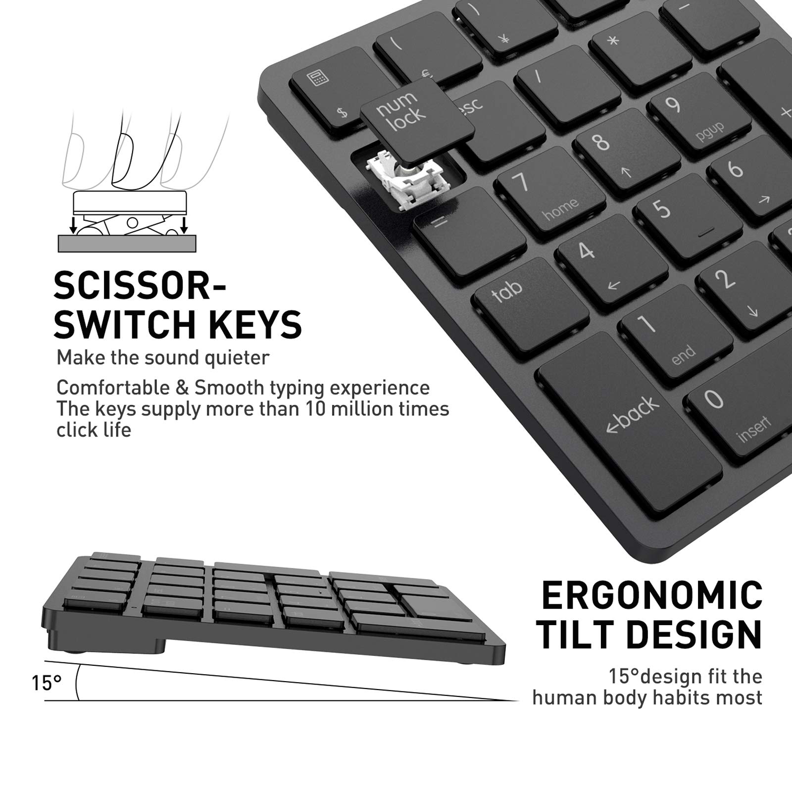 havit Wireless Number Pad, USB Numeric keypad 26 Key Portable Mini 2.4GHz Financial Accounting Rechargeable Number Keyboard for Laptop,Computer, Desktop, PC, Surface Pro,Notebook (Black)
