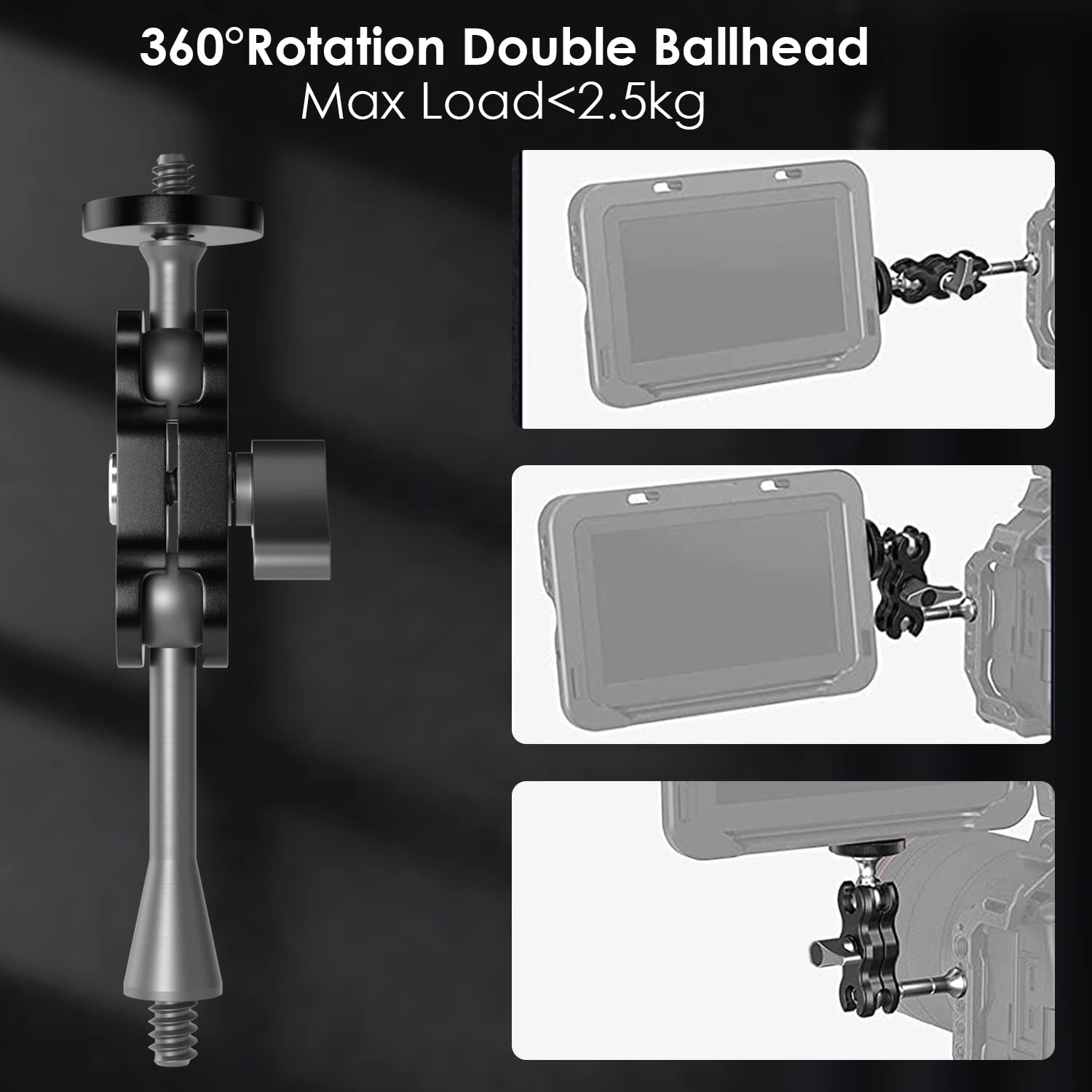 HTURS MA95 Tripod Magic Arm with Dual Ball Head, Attached & Adjustable Mini Magic Arm 1/4" Screw for Monitor, Microphone, LED Video Light, Shoting Device