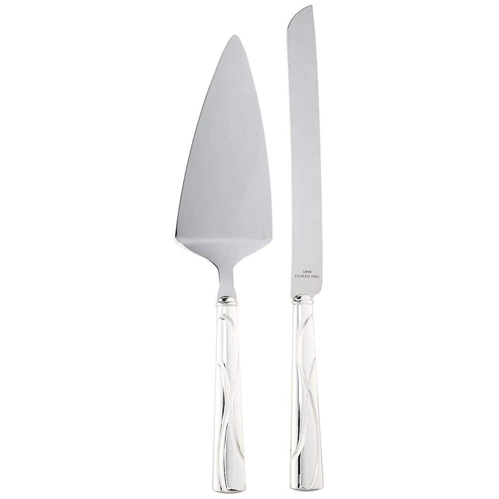 Lenox Bridal Adorn Silver Personalized Wedding Cake Knife and Server Set, Custom Engraved Wedding Cake Cutting Set, Accessories and Gifts for Bride and Groom