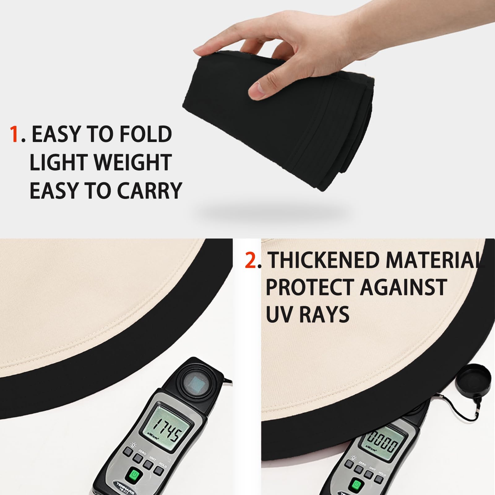 KEYDUACU 7" Women's Wide Brim Sun Hat, Large Foldable UV Protective Sun Hat, can be Worn on Both Sides, Suitable for Beach, Gardening, Travelling, Hiking(Black/White)