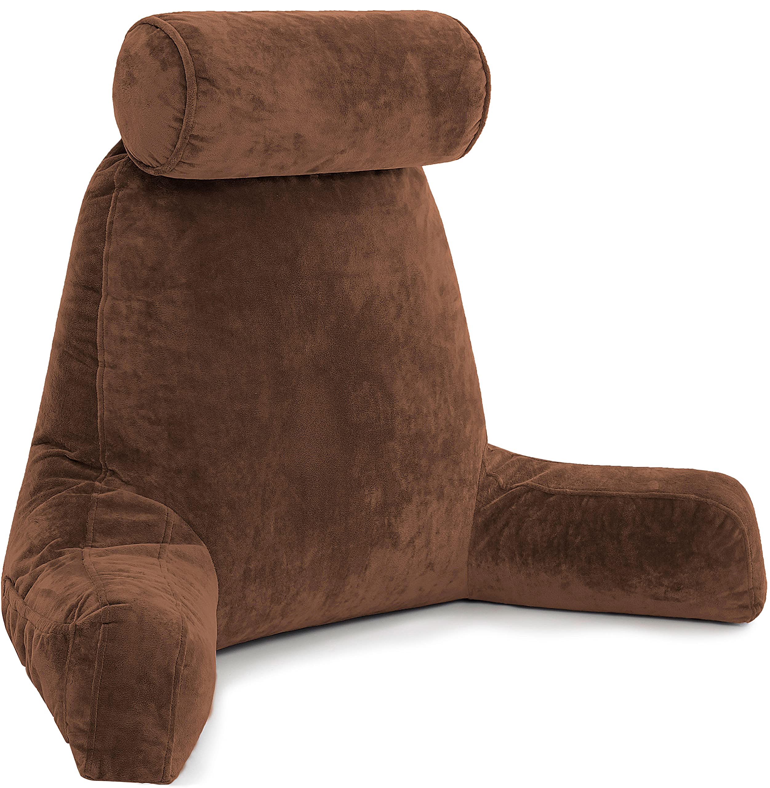 Husband Pillow Combo - Backrest Pillow with Arms : XXL Chocolate & Lap Desk Bed Tray : Grey - Memory Foam Reading Pillows for Bed w/Removable Neck Roll & Laptop Bed Tray Table