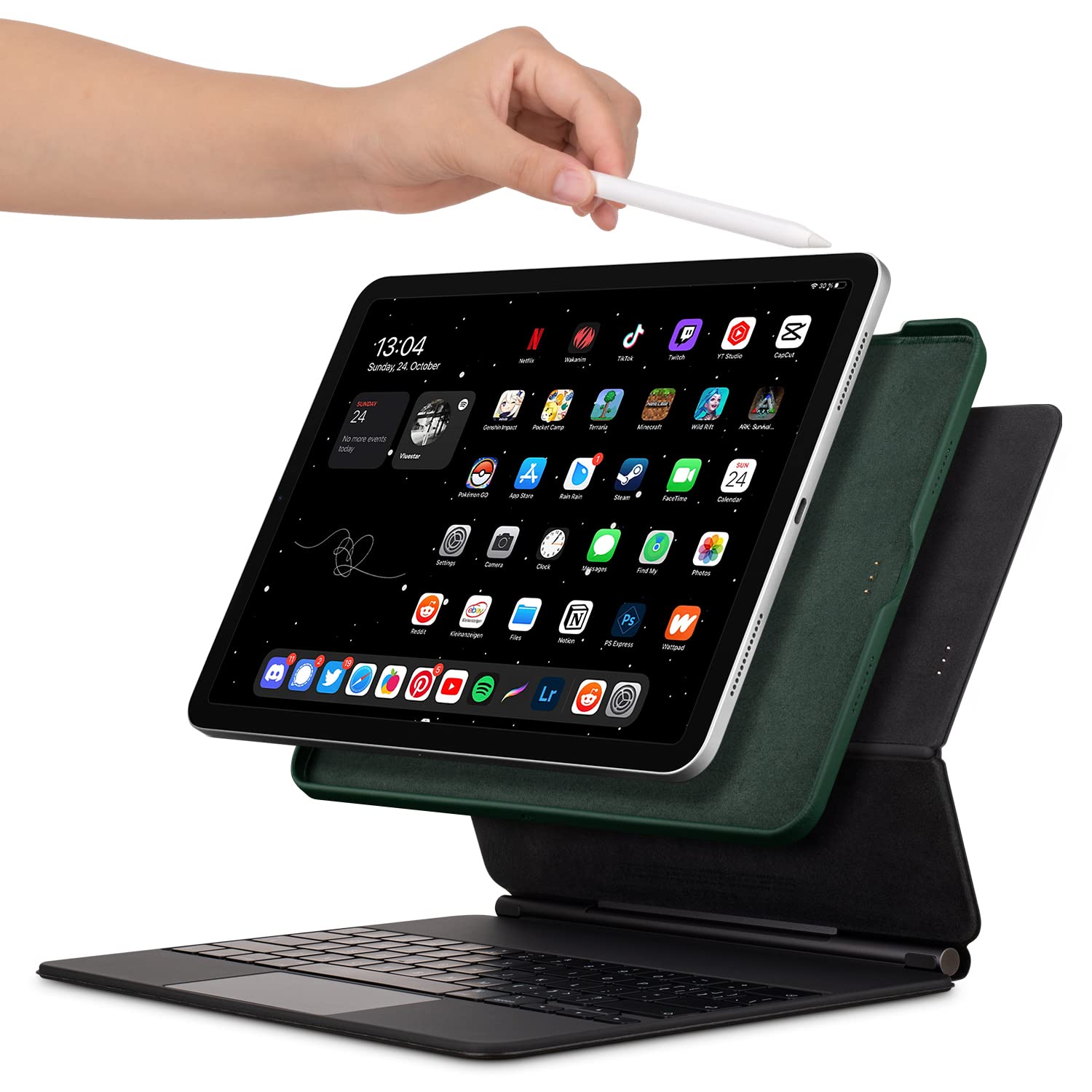 MAOGOAM Magnetic Leather Case Cover for iPad Pro 11 inch 3rd Generation 2021, Compatible with Magic Keyboard, Premium Vegan Leather Case with Pencil Holder, [Keyboard Not Included], Green