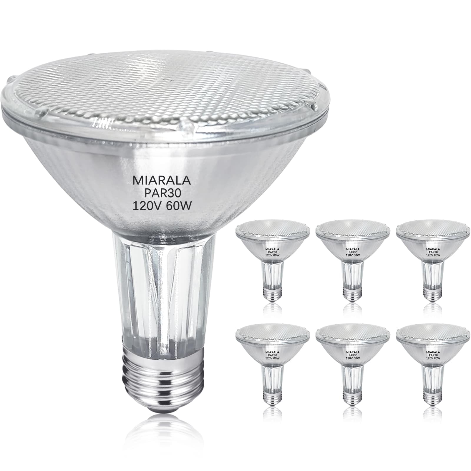 MIARALA PAR30 Long Neck, 6PCS PAR30 Halogen Flood Light Bulbs 75W 120V, PAR30 Halogen Light Bulbs with E26 Base Dimmable CRI100, YX-PAR30-75WL-US02