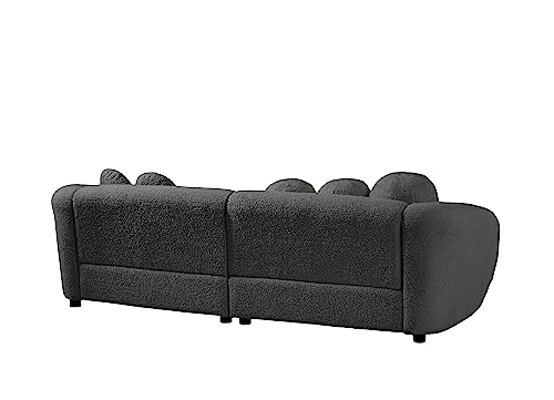 Modern Cloud Curved Sofa Comfy Boucle Couch, Luxury 3-Seat Teddy Fabric Upholstered Leisure Deap Seat Sectional Sofá with 5 Decorative Throw Pillows for Living Room