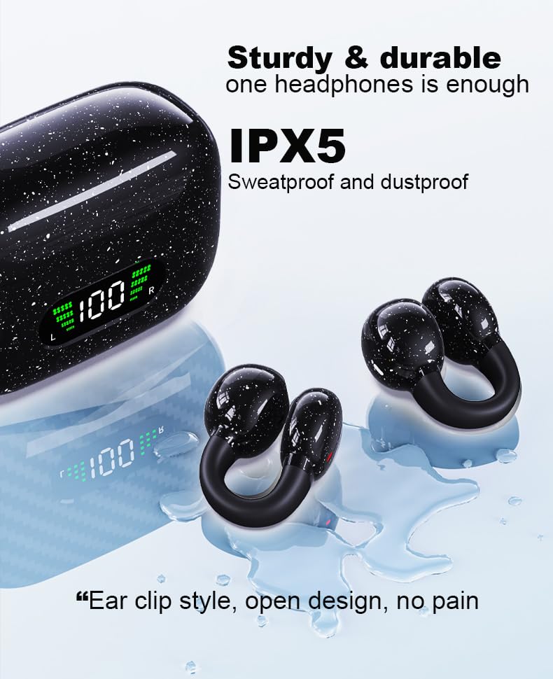 Open Ear Bluetooth Earbuds Ear Clips Wireless Bluetooth Headphones Open Ear Bone Conduction Earbuds Noise Cancelling Wireless Bluetooth Earbuds Open Air Headphones Earphones Sports Earbuds for School