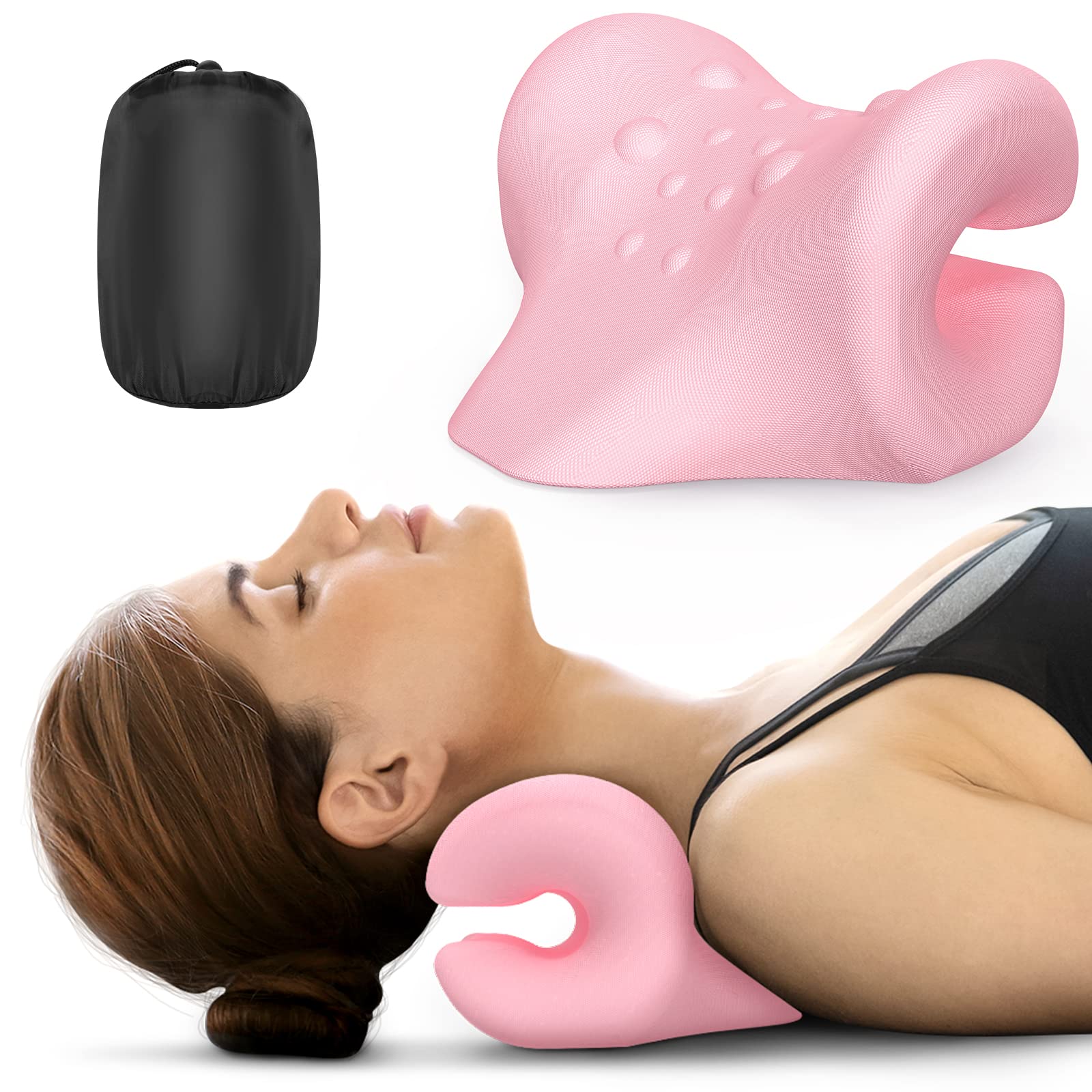 Mazori Odorless Neck Stretcher for Neck Pain Relief 2 Modes, Neck Cervical Traction Device Pillow for Spine Alignment, Chiropractic Neck and Shoulder Relaxer for TMJ Headache Muscle Tension