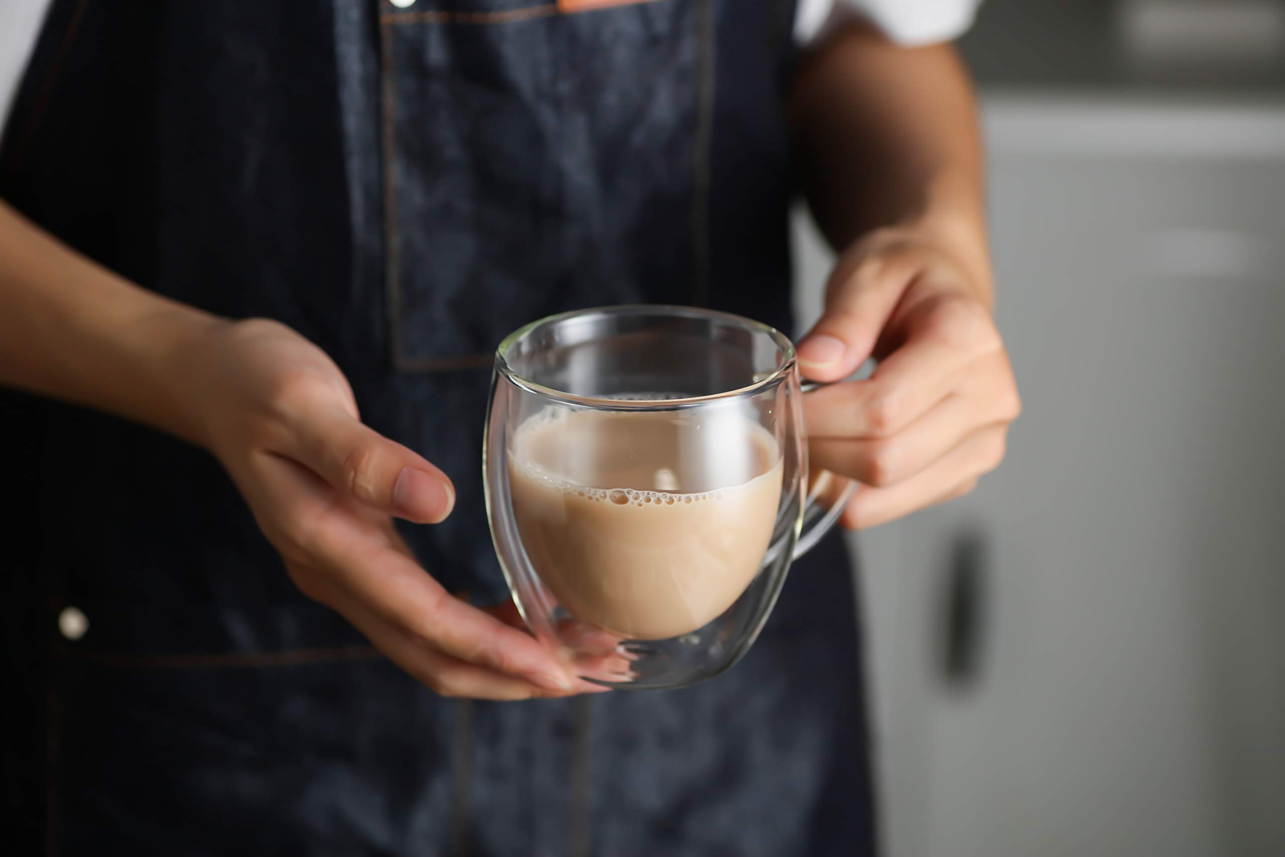 KitchenTour Insulated Coffee Mug 8 oz- Double Wall Glass Coffee Cup with Handle Set of 4 - Clear Glass Drinkware for Espresso,Cappuccino, Latte,Hot Beverages