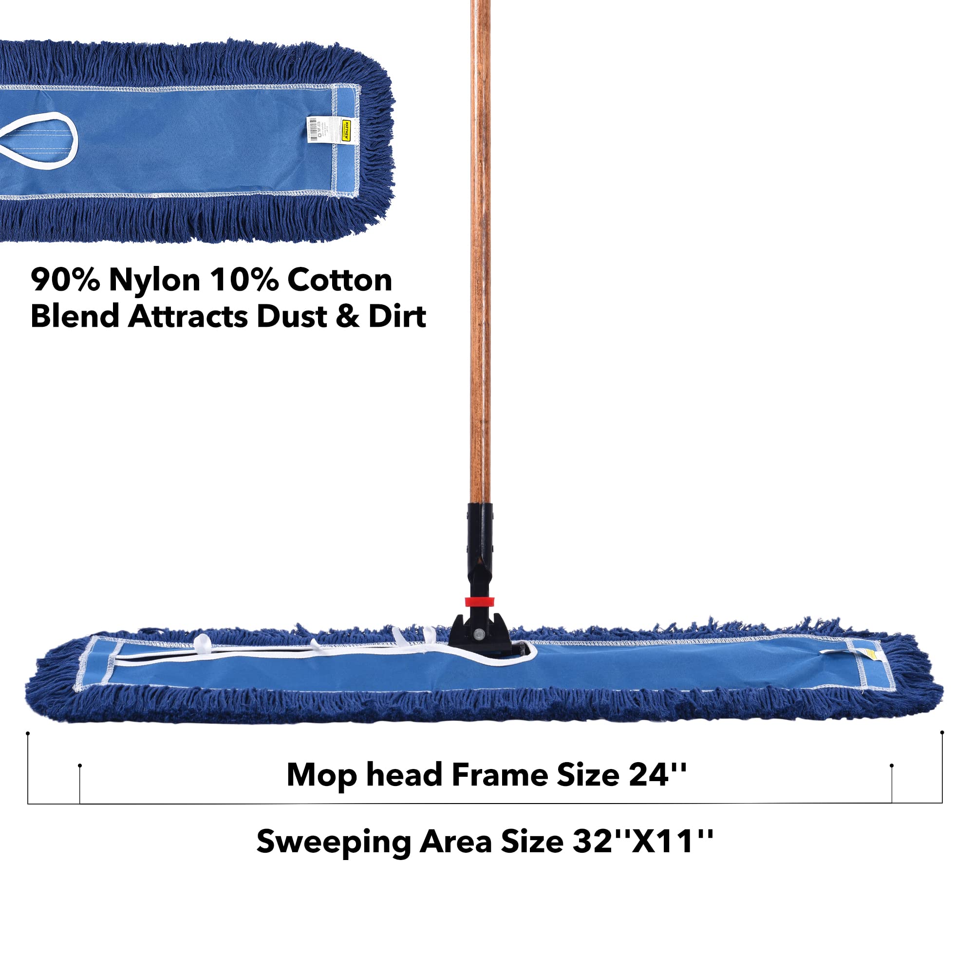 Matthew Cleaning 24'' Industrial Strength Cotton Dust Mop Refill Washable Replacement Heads for Residential & Commercial Use Fit Standard Dust Mop Frames, Hardwood, Laminate, Concrete Floors 3 Pack