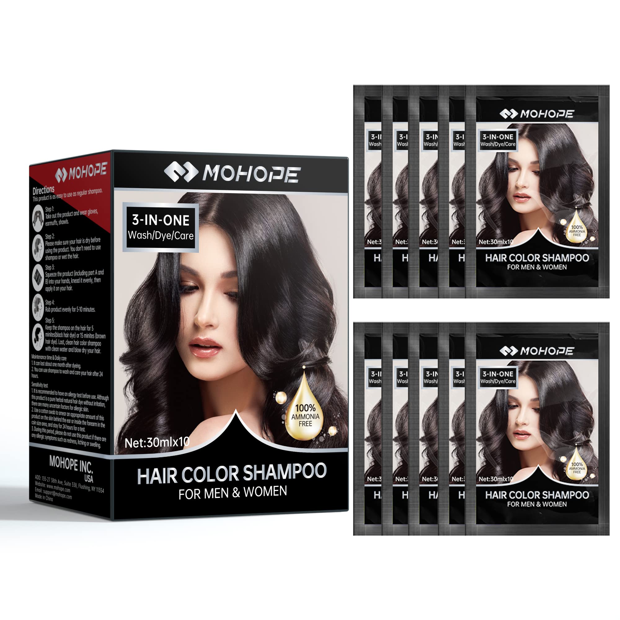 MOHOPE Black Shampoo 16.9 Fl Oz (500ml) | 100% Grey Coverage 3 In 1 Revolutionary Instant Hair Dye | Semi Permanent Magically Only 10 Minutes Last 30 Days | Safe Natural Ingredients
