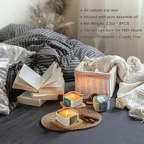 Scented Candle Gift Set for Women,4 Pack Square-Shaped Aromatherapy Candles, Organic Soy War Jar Candles for Housewarming Gift Set Fragrance Cedarwood, Sage, Lavender, Eucalyptus