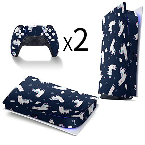 Llama Unicorn Print Full Protective Skin Cover Design Wrap Decal Sticker Compatible with PS5 Digital Edition Console and Controller