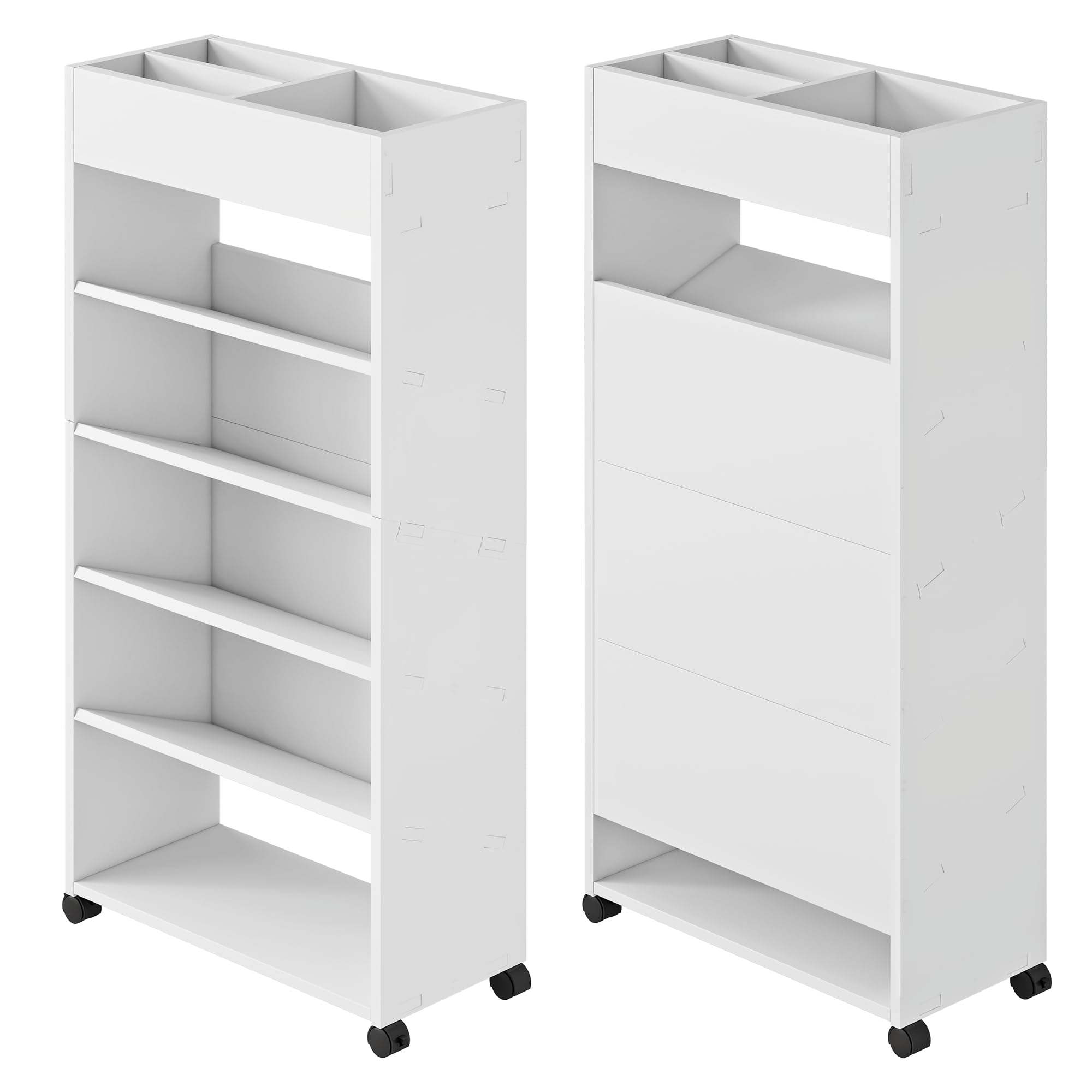 HAYOFAMY 6-Tier Rolling Book Cart, Mobile Bookshelf with Wheels, File Folder Utility Organizer for Study Office Living Room Classroom, White