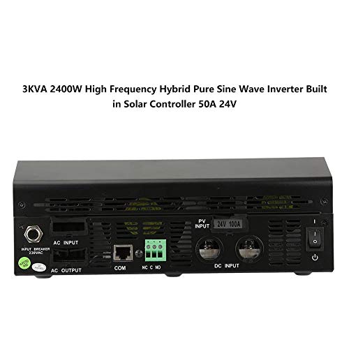 Multi-Function Hybrid Inverter, β3KVA 2400W 24V High Frequency Hybrid Pure Sine Wave Inverter Charger Grid Power Inverter Converter with 50A Solar Charge Controller for Off-Grid Areas, Home, Office