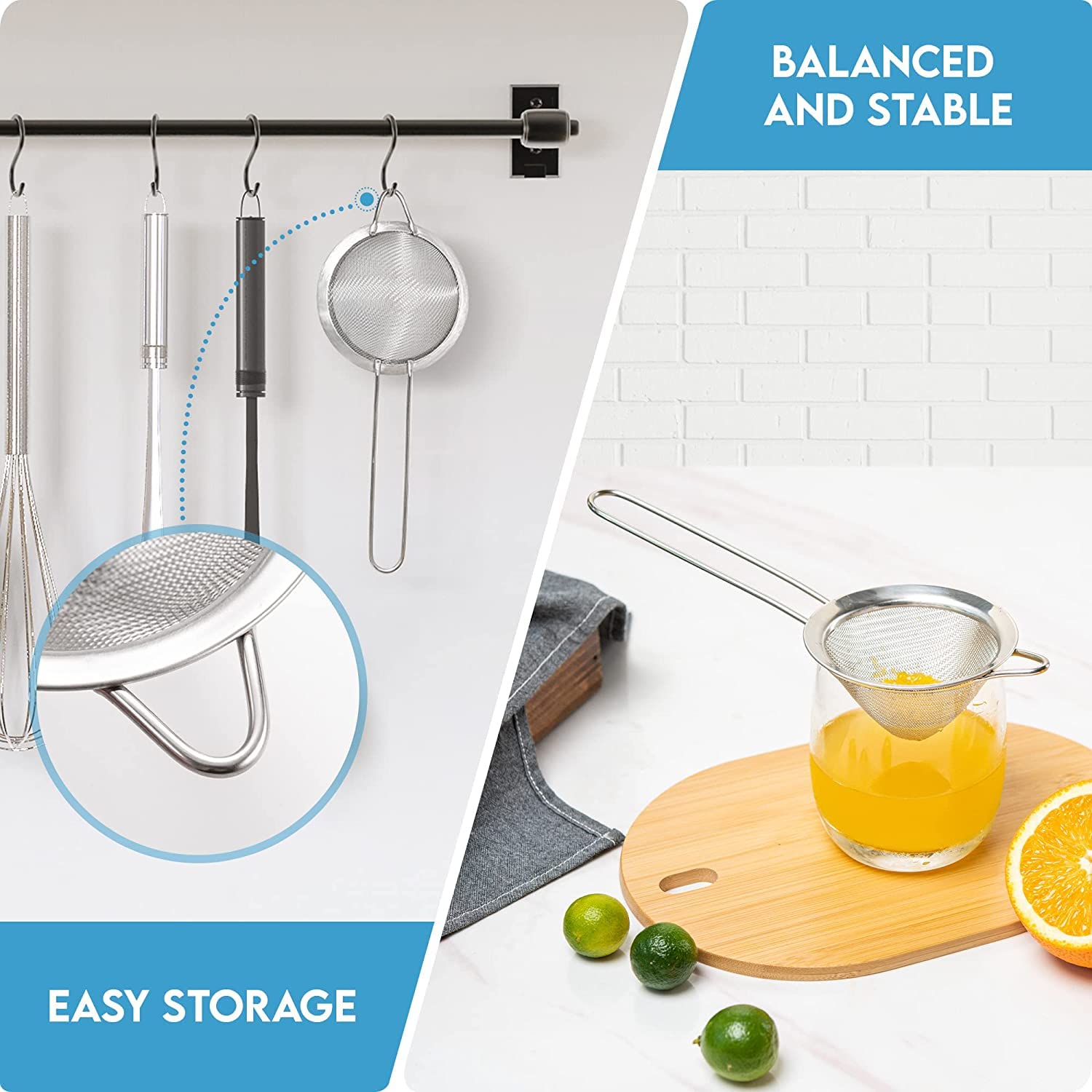 Kafoor Fine Mesh Strainer - 3.3 Inch Conical Sieve - Tea Strainers for Loose Tea, Coffee Strainer, Food Strainer, Juice Strainer, and Much More! (Simple Handle)