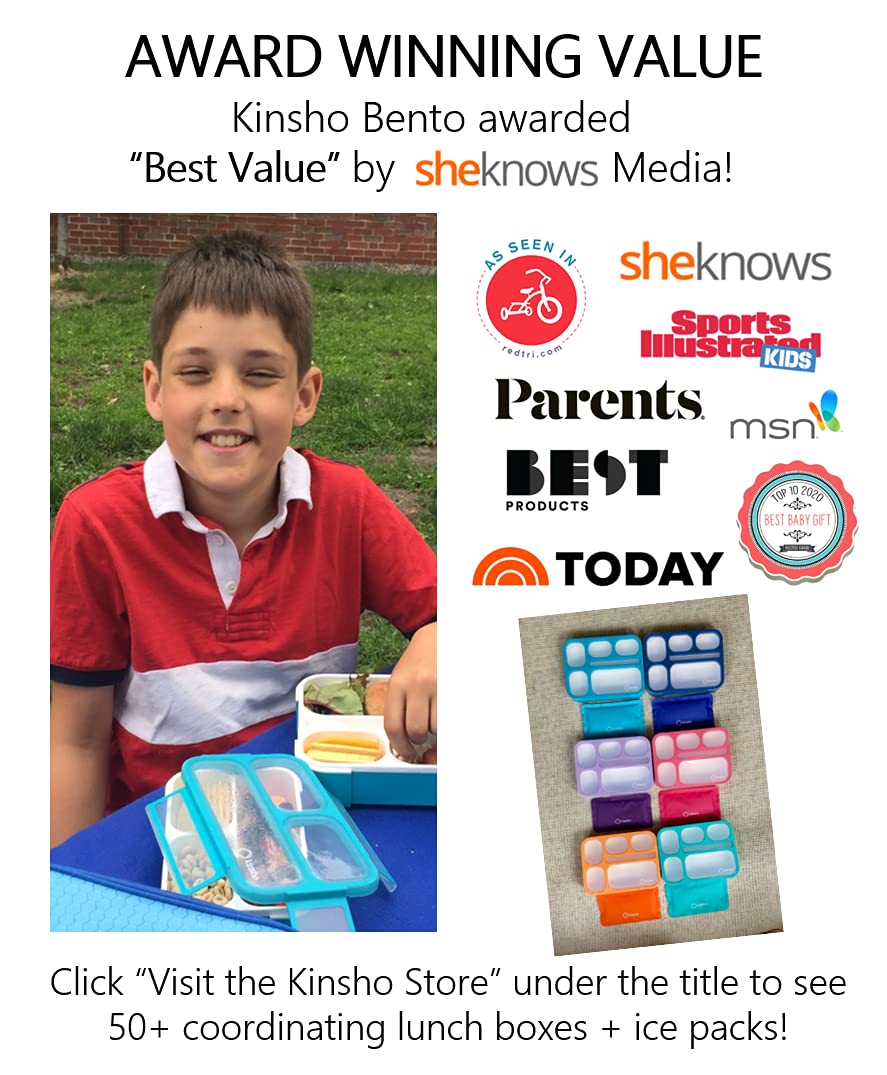 kinsho MINI Lunch-Box Snack Containers for Kids | SMALL Bento-Box Portion Container | Leak-proof Boxes for School Work Travel | Best for Adults Boys or Girls | Blue + Orange Set of 2