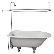 My PlumbingStuff R2200A Clawfoot Tub Shower Faucet and Rectangular Combo Set - 3 ⅜-Inch Center-Diverter Faucet in Chrome - ¾” MIP Connections - 61” 2-Piece Riser with Shower Head -42” x 27” Shower Rod