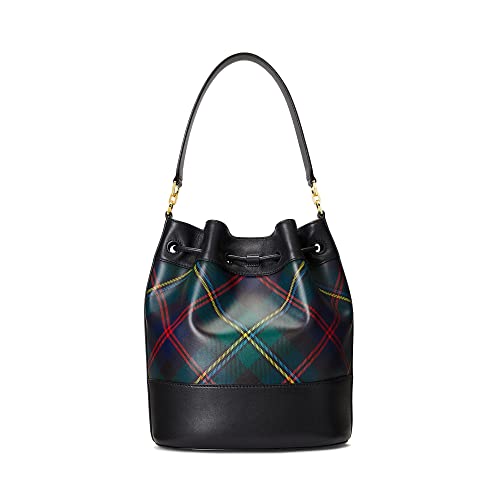 LAUREN Ralph Lauren Plaid Leather Large Andie Drawstring Bag Holiday Tartan/Black One Size