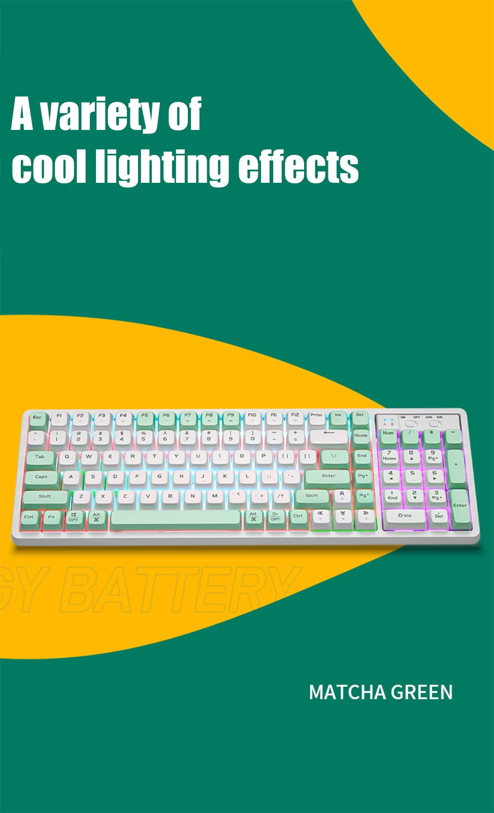 LGBN Matcha Green Mechanical Keyboard, Red Switches 102 Keys RGB Backlight Wired Hot Swap Gaming Keyboard