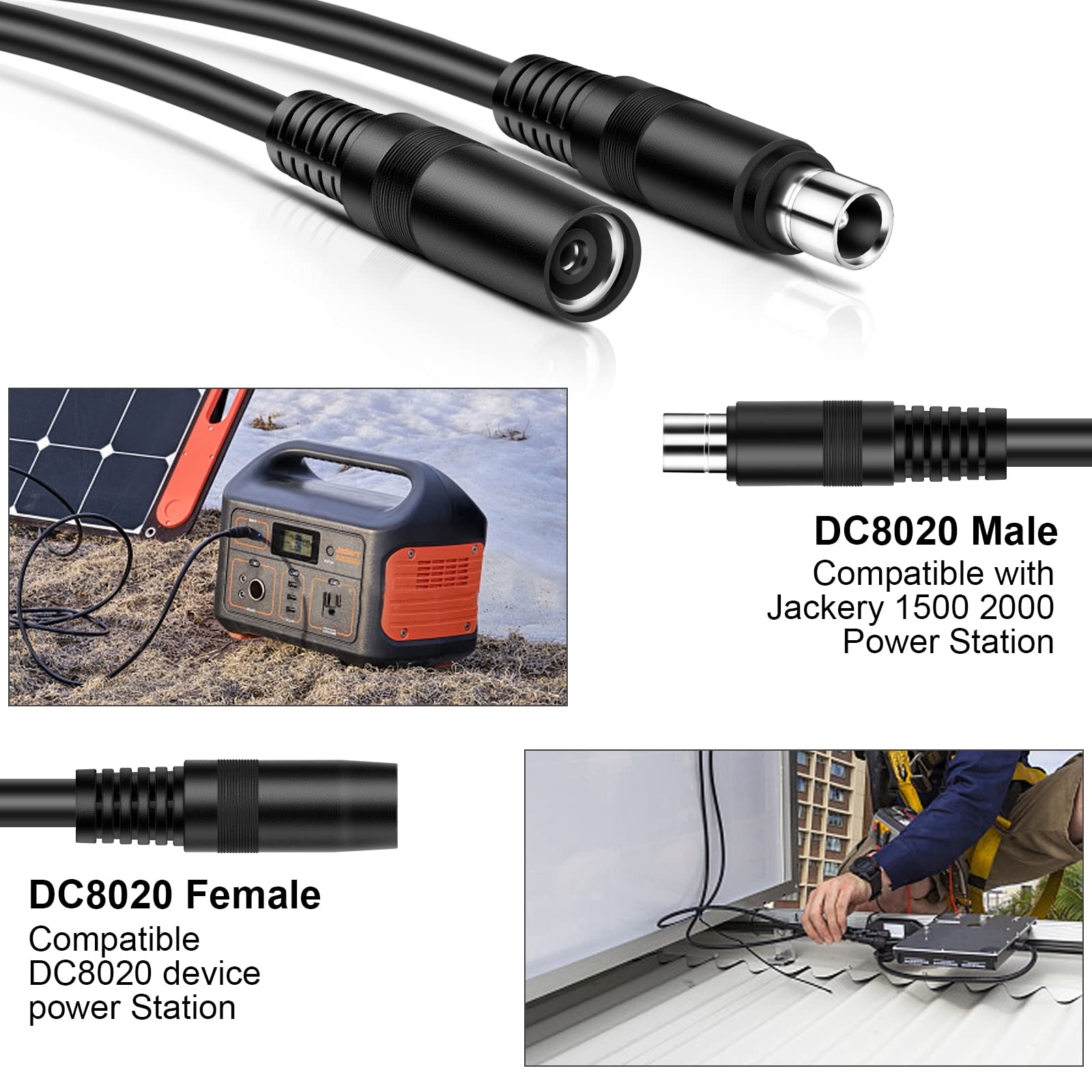 iGreely 8mm Extension Cable DC 8020 Cord Compatible with Jackery 1500 2000 for Solar Generator Portable Power Station and Solar Panel 14AWG (15Ft)