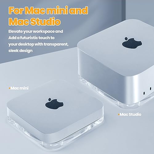 Hazevaiy Acrylic Desktop Stand for Mac Mini and Mac Studio Two-Sided PMMA Transparent Dustproof Laptop Holder Cooling Heat Disspation Mount for Mac Mini Accessories Display (Transparent)
