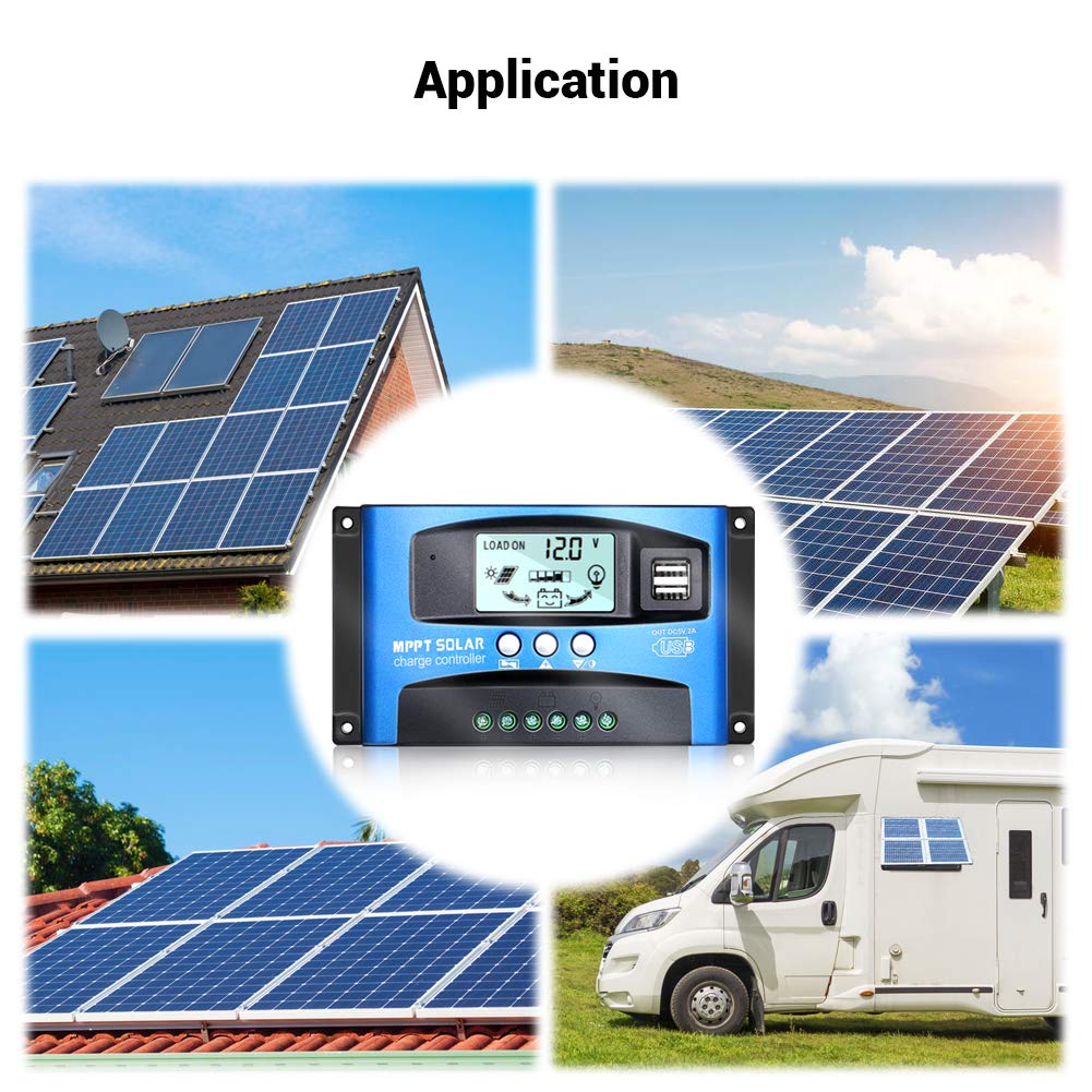 iSunergy MPPT Solar Charge Controller 100A 12V/24V Auto Solar Panel Intelligent Regulator with Dual USB Port LCD Display for Lead Acid Batteries