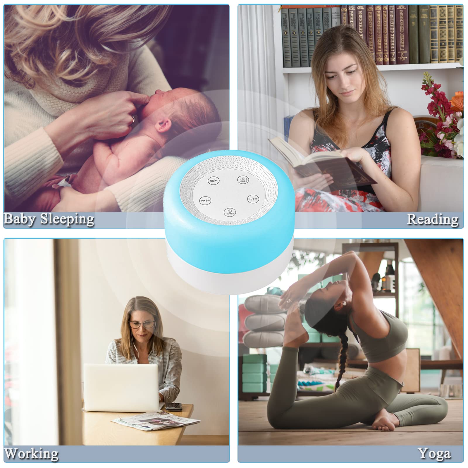 Moeccei White Noise Machine, Baby Sound Machine with 7 Color Night Light, Portable Sleep Machine with Soothing Sounds, Full Touch Control, Timer and Memory Features for Adults Babies(White)