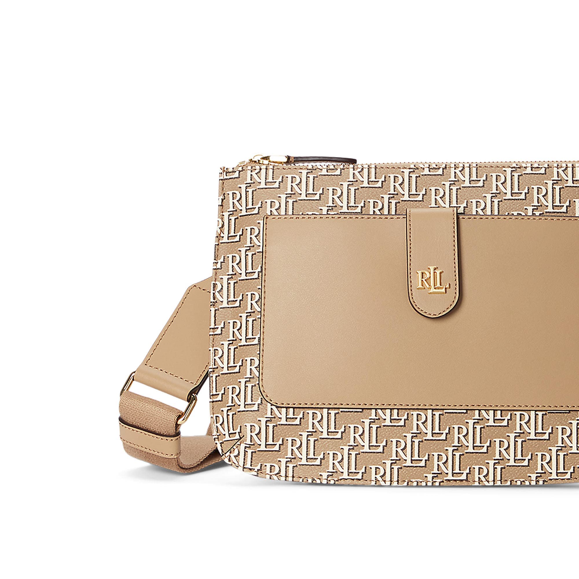 LAUREN Ralph Lauren Monogram Coated Canvas Medium Jamey Crossbody Bag Light Camel One Size