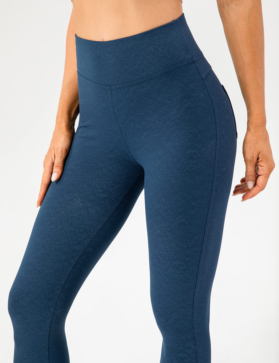 Lavento Women's Stretch Jean Leggings 23" - Mid-Rise Yoga Jeggings with Rear Pockets (Black, 6)