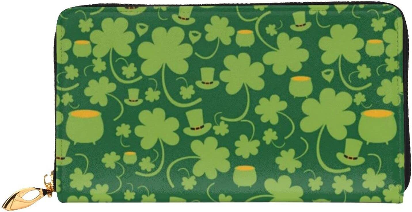 Long Handbag Purse Wristlet Bag Card Holder Wallet-St. Patrick's Shamrock Leather Wallet for Women Men
