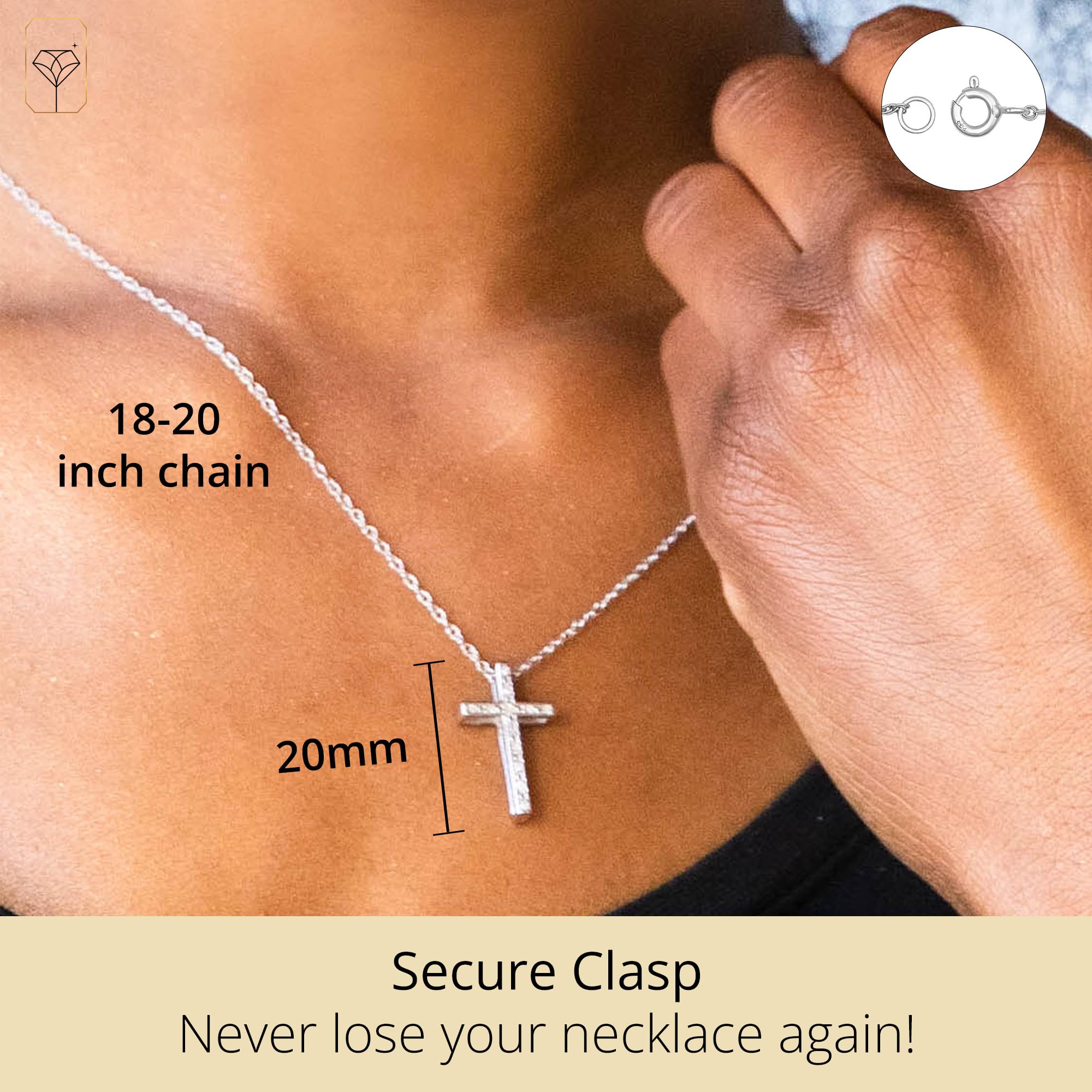 MAX + STONE Reversible White & Black Diamond Cross Necklace | Sterling Silver Diamond Necklace with Adjustable 18β or 20β Chain | Real Diamond Cross Pendant Necklace | Silver Cross Necklace