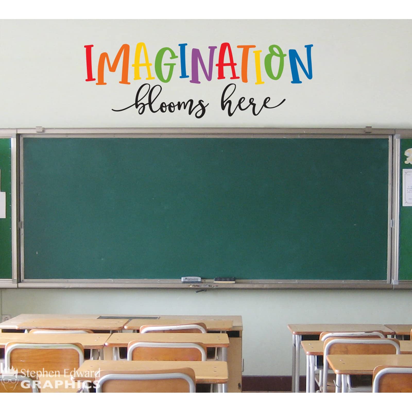 Imagination Blooms Here Decal, Classroom Decor, Children Bedroom or Playroom Wall Art