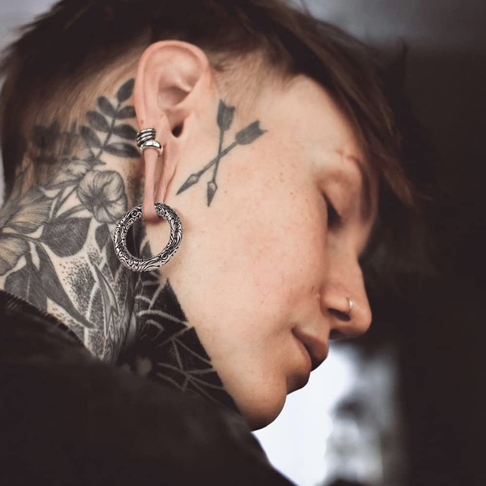 Maxbott 2PCS 316L Stainless Steel Vintage Ear Hangers Weights for Stretched Ear Plugs Gauges Body Piercing Jewelry (2G(6mm), Silver)