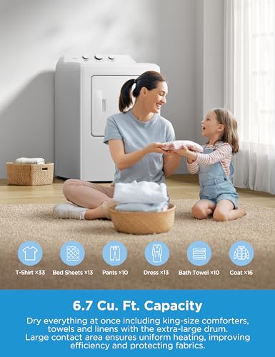 Midea MLTE37N1BWW Electric Dryer, Sensor Dry, Wrinkle Care, Air Fluff, Easy-Using Control Panel, 12 Total Cycles, 6.7 Cu.ft, White