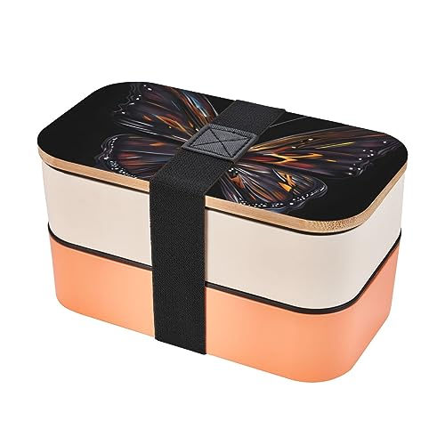 Mystery Butterfly Adult Lunch Box, Bento Box, With Cutlery Set Of 3, 2 Compartments, Rectangular, Lunch Box For Adults
