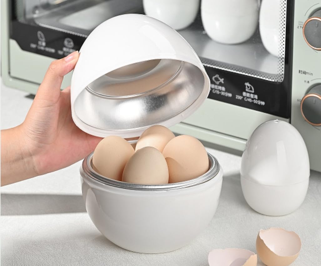 Microwave Egg Cooker Egg Shape,Hard Boiled Egg Poacher 4 Eggs Capacity,Steamed Egg Cup Container with Lid (boiler-4, 4)