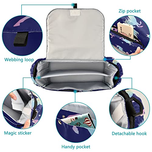 Kigai Magic Unicorn Baby Stroller Organizer with Cup Holders, Secure Hooks Accessories Adjustable Strap Stroller Bag for Bottle, Diaper, Phone, Toys, Baby Items