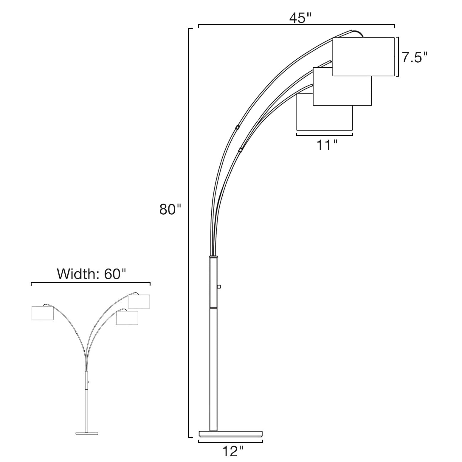 Kira Home Akira 79" 3-Light Modern Arc Floor Lamp with Weighted Base & 3-Way Switch, Oatmeal Shades + Oil Rubbed Bronze Finish