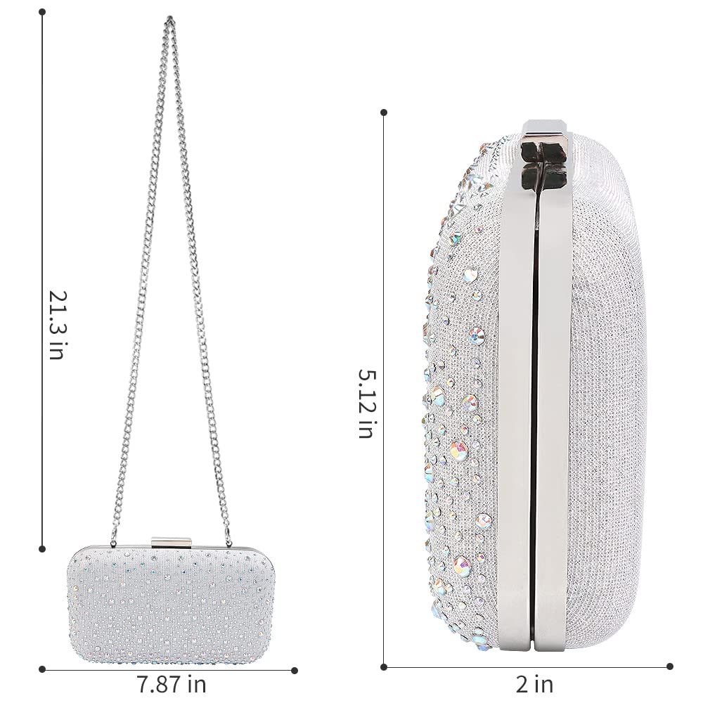 kencome Women's Clutch Handbags Crystal Bag Crossbody Bags Blingbling Sparkle Clutch (Silver)