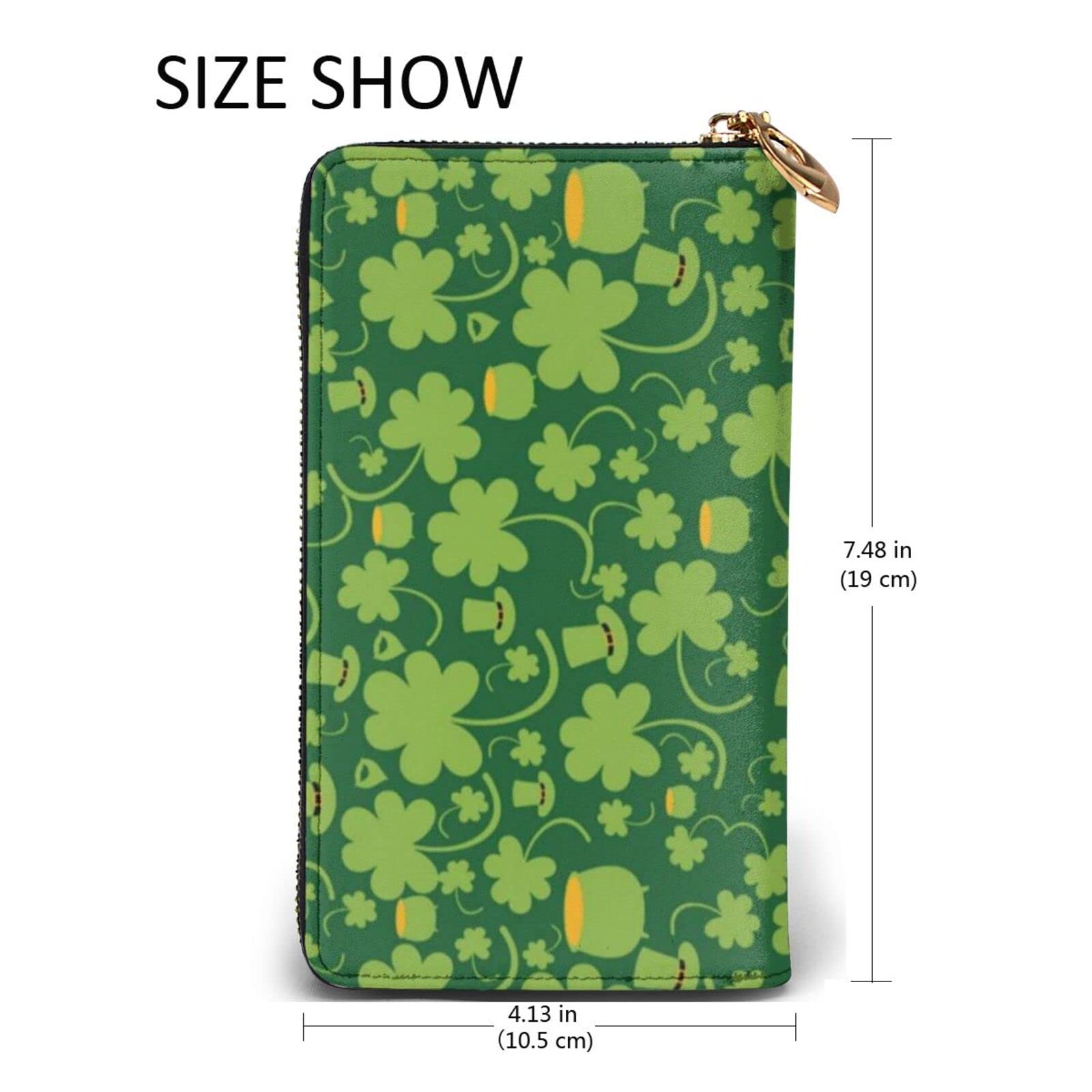 Long Handbag Purse Wristlet Bag Card Holder Wallet-St. Patrick's Shamrock Leather Wallet for Women Men