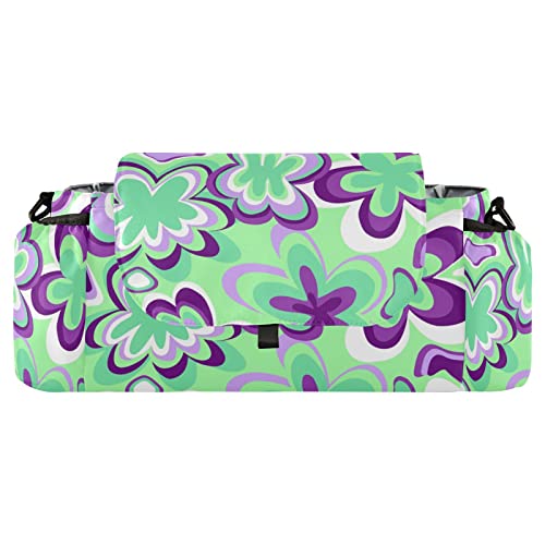 Kigai Retro Daisy Flowers Baby Stroller Organizer with Cup Holders, Secure Hooks Accessories Adjustable Strap Stroller Bag for Bottle, Diaper, Phone, Toys, Baby Items