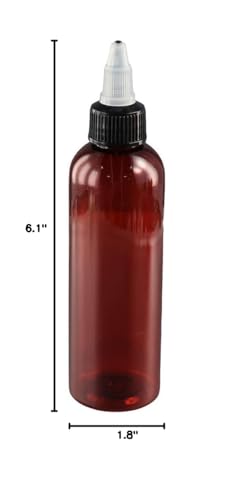 SHUATI 6Pcs 4 oz Refillable Bottles, 120ml Amber Bottle, Dispensing Squeeze Bottles, Empty Plastic Container with Twist Open Cap for Liquids, Oils