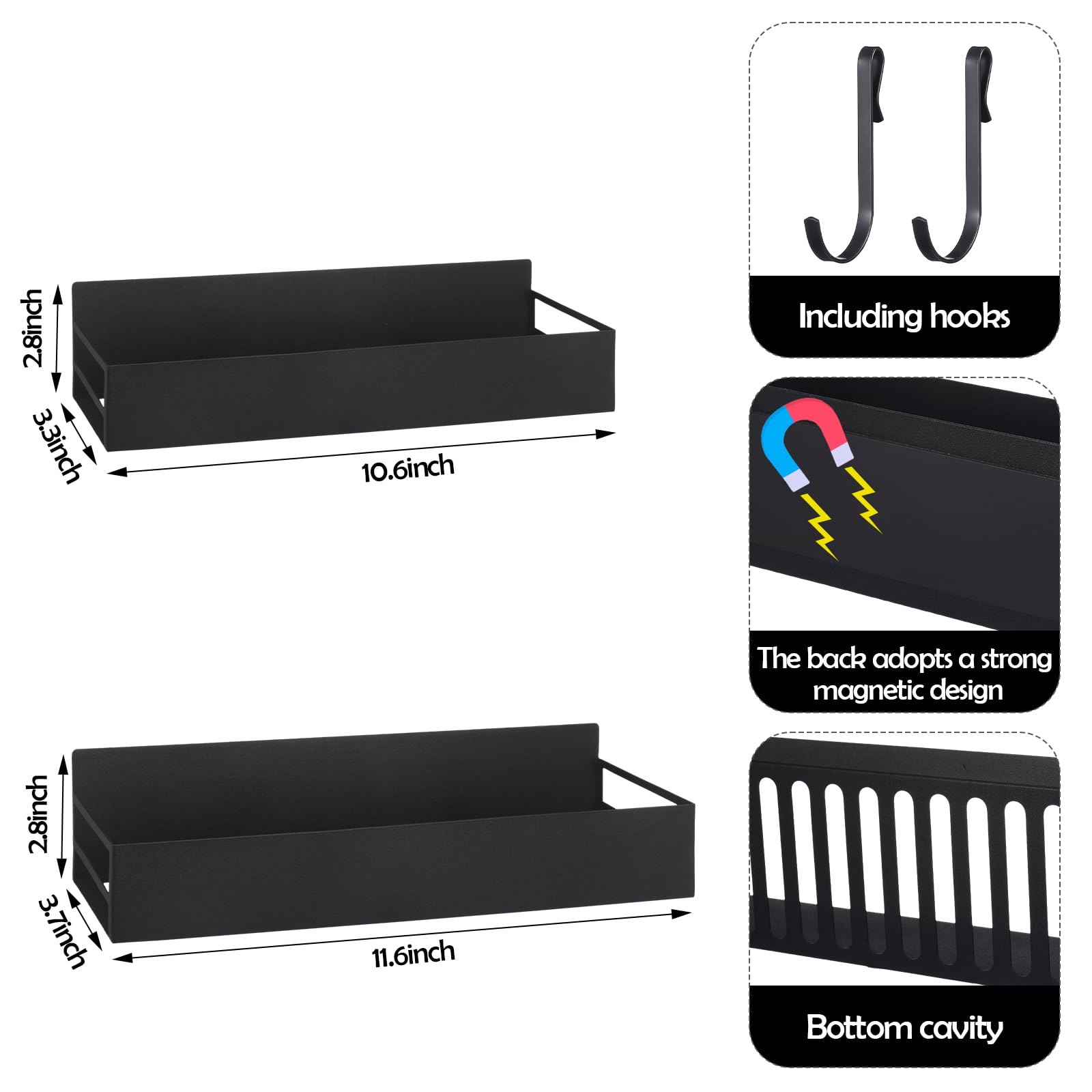 MorningRo 4 Pcs Magnetic Aerosol Spray Can Holder with 4 Hook Magnet Toolbox Bottle Holder 2 Size Wall Mounted Spray Bottle Holder Spray Can Organizer Aerosol Can Rack for Garage Home Workspace, Black