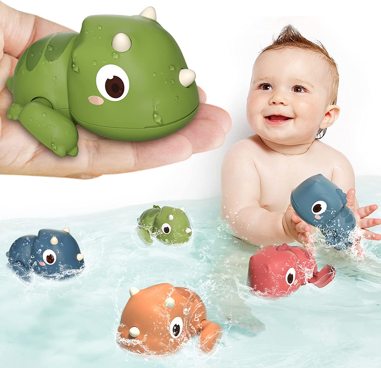 LAYPUNY Baby Bath Toys 6 Pack Dinosaur Floating Wind- Up Swimming Toys Pool Game Kid Bathtub Gift for Toddlers1-3 4 5 (6 Sets)