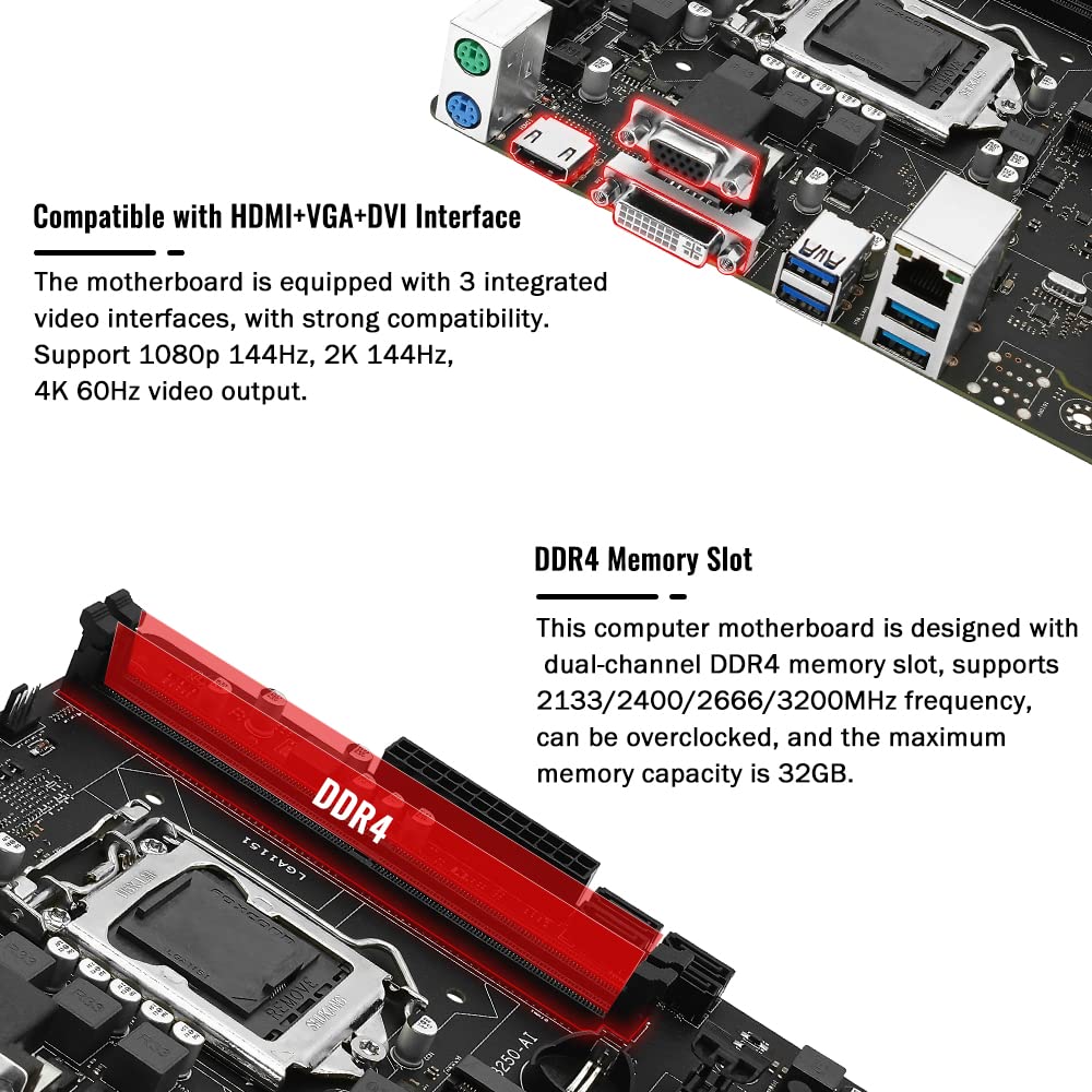 MACHINIST B250 BTC Mining Motherboard, Intel LGA 1151 Computer Motherboard with 12 GPU Slots (Intel 6th/7th Gen, PCIe 3.0, mSATA, VGA+DVI, DDR4, USB 3.0) for BTC/ETH/ZEC Intel Skylake Full Series AII
