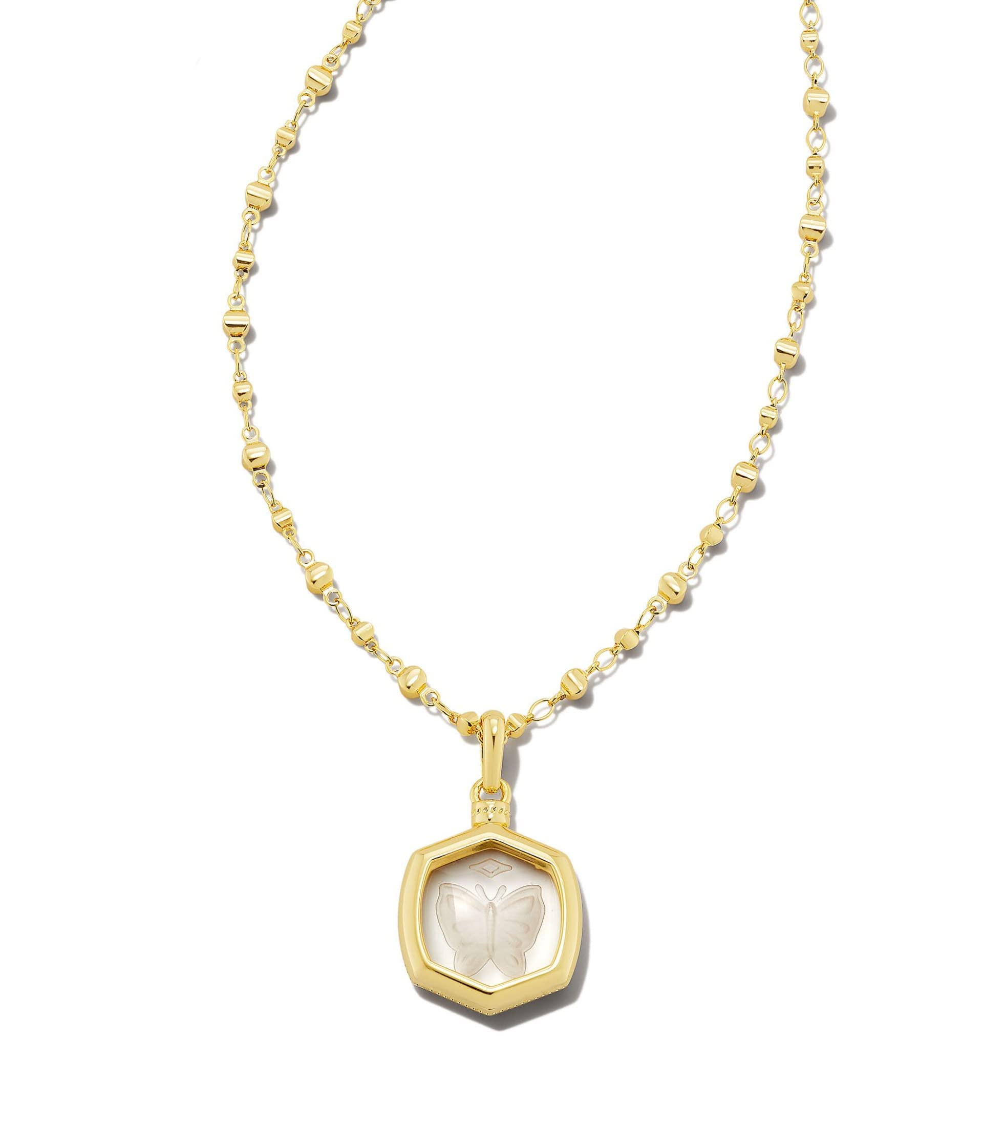 Kendra Scott Davie Intaglio Pendant Necklace Gold Clear Glass Butterfly One Size