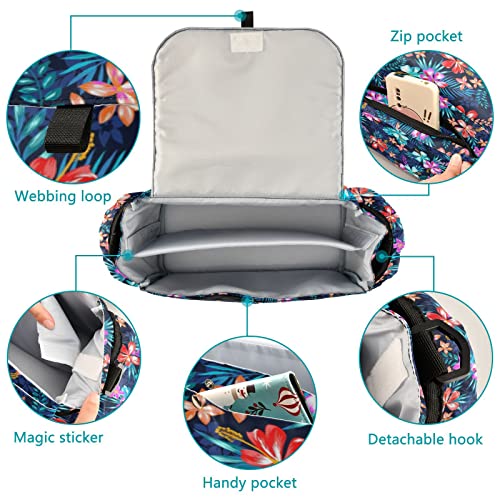 Kigai Tropical Palm Flower Baby Stroller Organizer with Cup Holders, Secure Hooks Accessories Adjustable Strap Stroller Bag for Bottle, Diaper, Phone, Toys, Baby Items