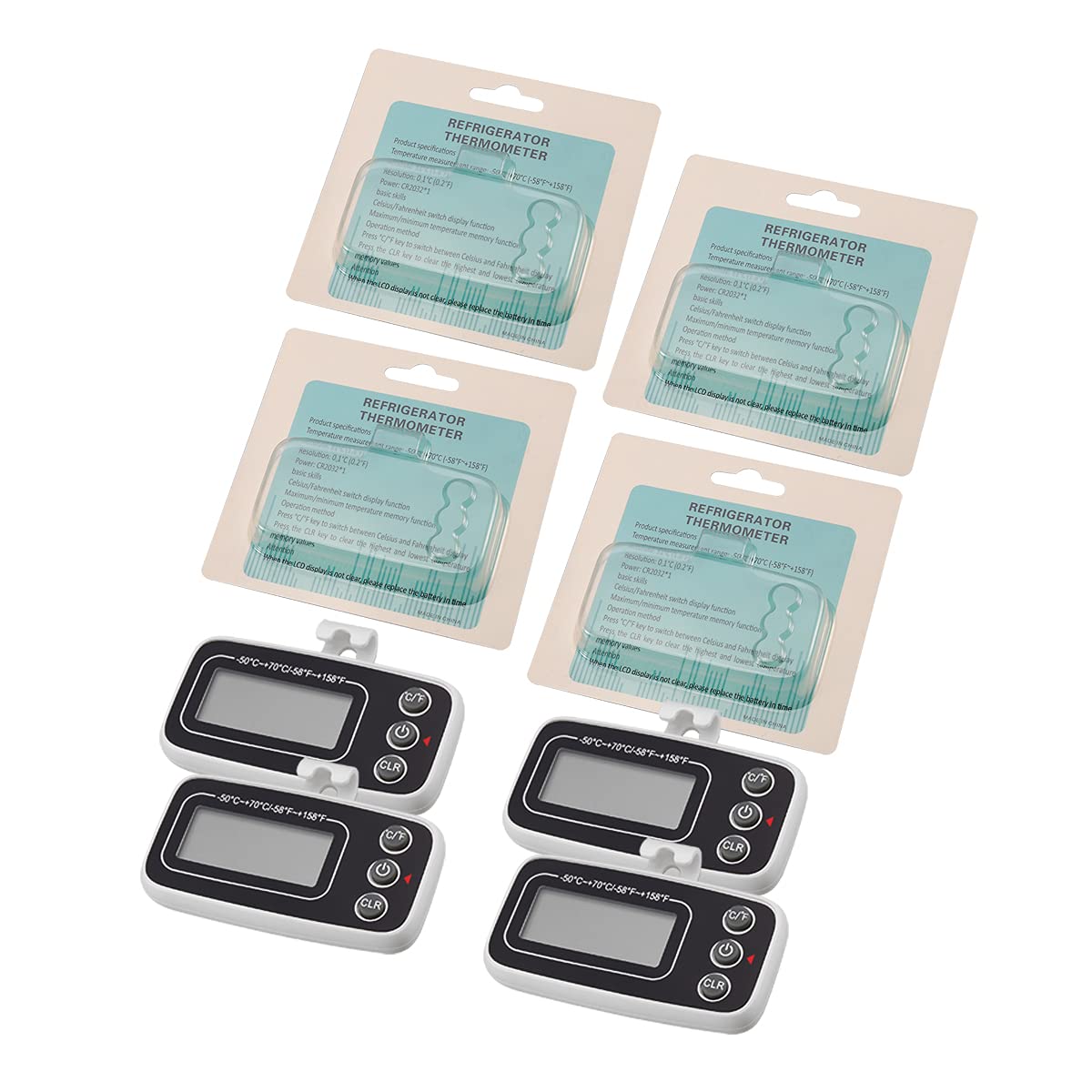 KeeKit Refrigerator Thermometer, 4 Pack Digital Freezer Thermometer, Upgraded Fridge Thermometer with Large LCD Display, Max/Min Record Function for Kitchen, Home, Restaurants - Black